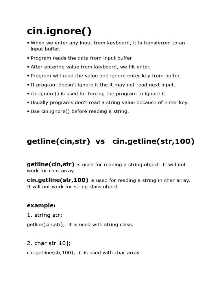 Understanding cin.ignore() and String Input | PDF