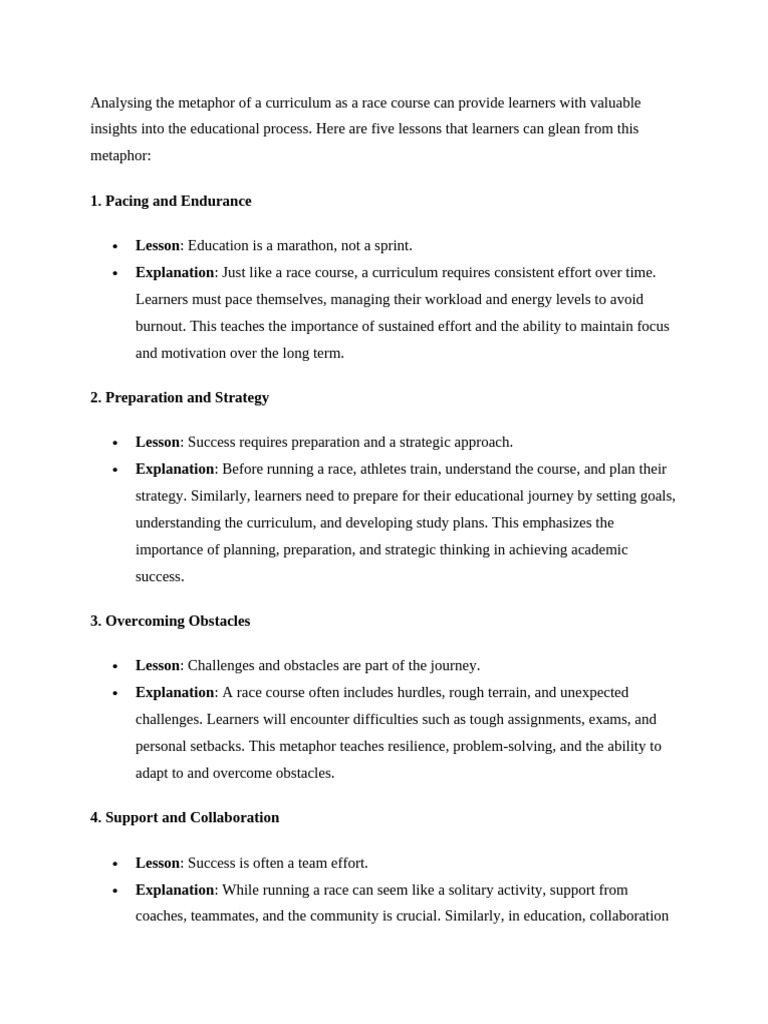 Analysing The Metaphor of A Curriculum As A Race Course Can Provide ...