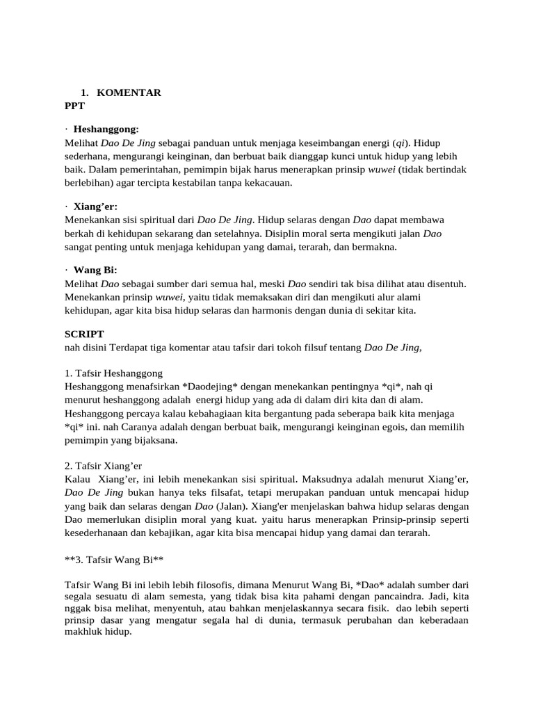 Script Presentasi Daoism Dan Laozi | PDF | Filsafat | Pengembangan Diri