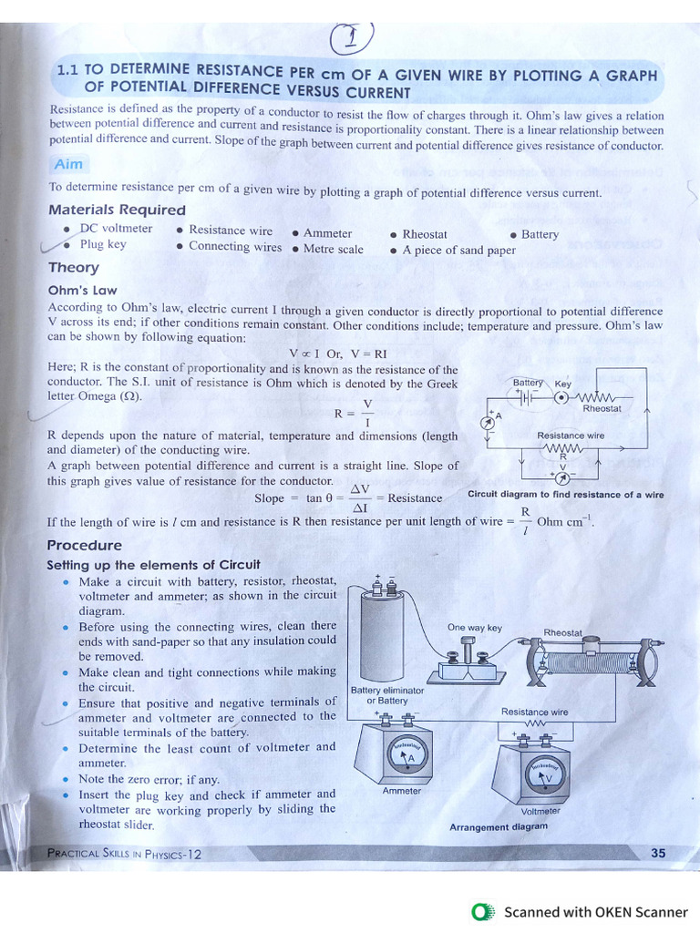 1A. To Determine Resistivity of Two Three Wires by Plotting A Graph For ...