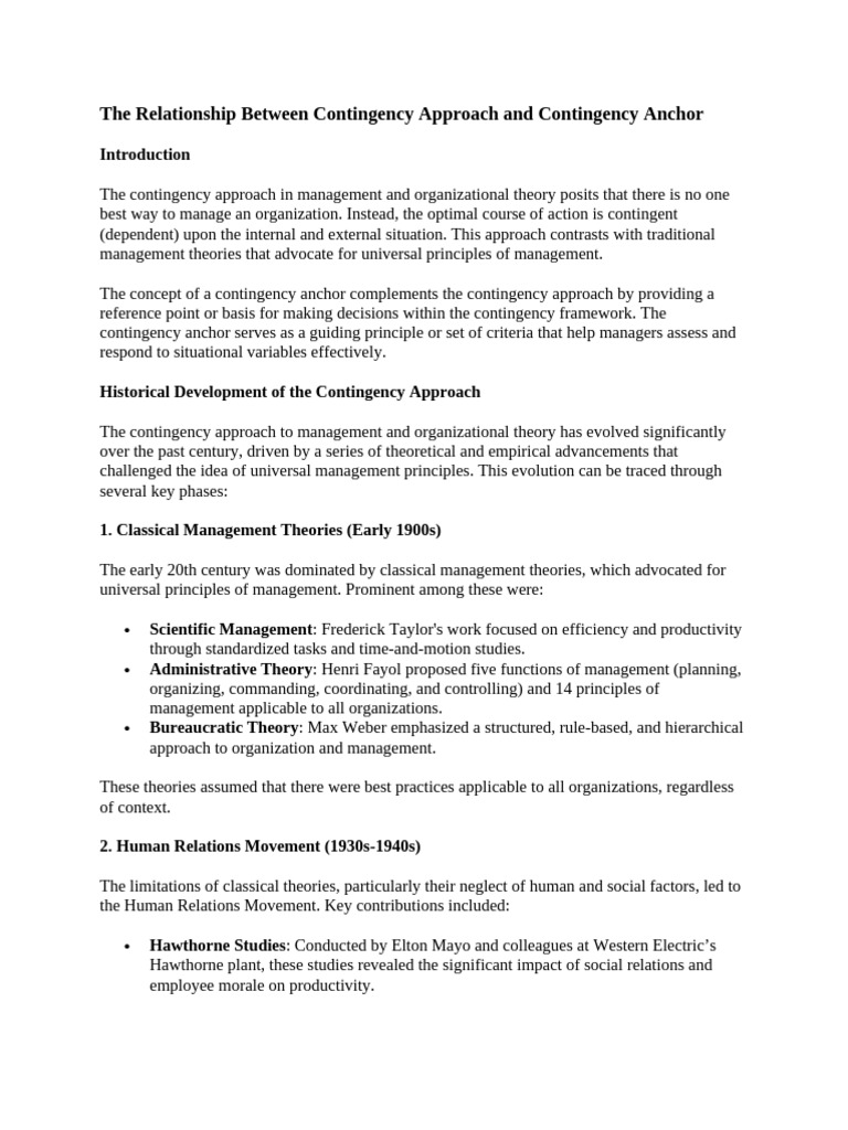 The Relationship Between Contingency Approach and Contingency Anchor 2 ...
