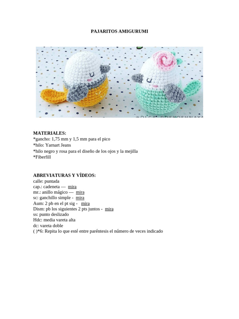 Pajaritos Amigurumi Patron | PDF | Hogar, jardinería y bricolaje