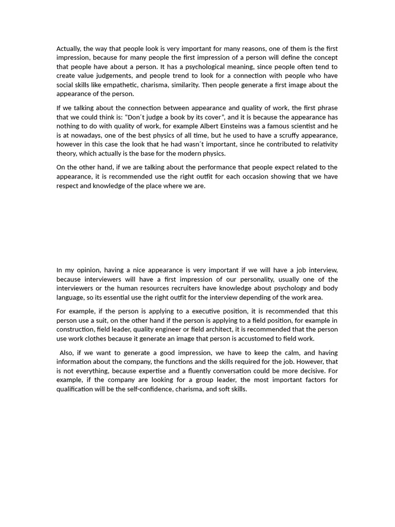 Importance of Appearance in Job Interviews | PDF | Career & Growth ...