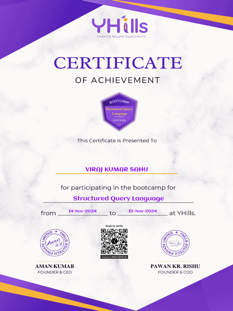 Structured Query Language (SQL) Bootcamp Certificate - 1732284509746 | PDF