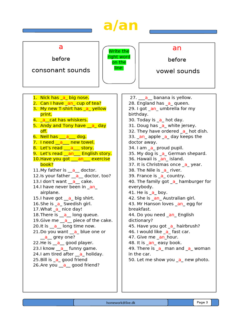 INDEFINITE ARTICLE - Worksheet Baic 05 Intensive | PDF | Linguistics ...