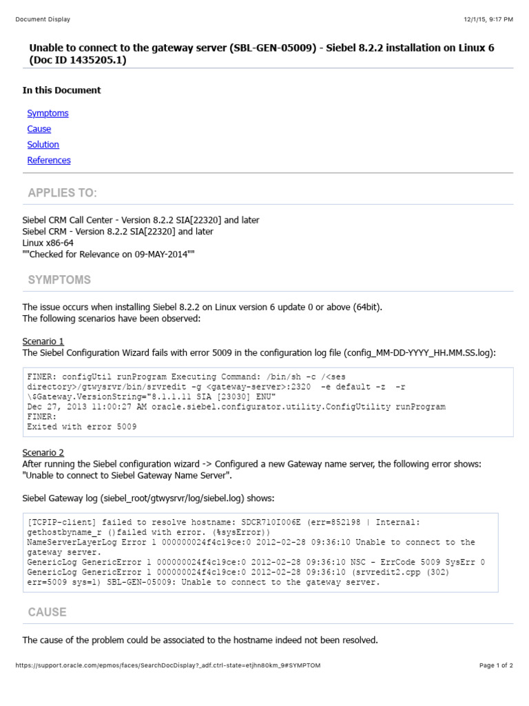 Unable To Connect To The Gateway Server (SBL-GEN-05009) - Siebel 8.2.2 ... Unable To Connect To The Gateway Server (SBL-GEN-05009) - Siebel 8.2.2 ...