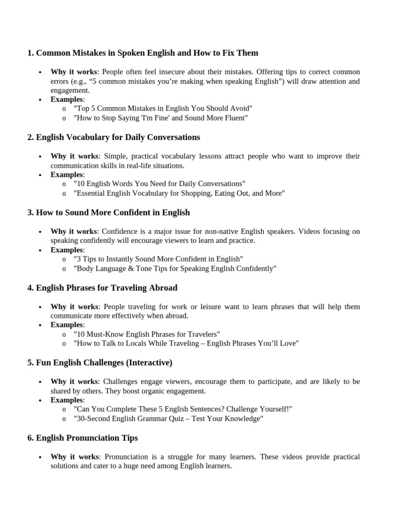 20 Topics To Make Videos On | PDF | English Language | Vocabulary