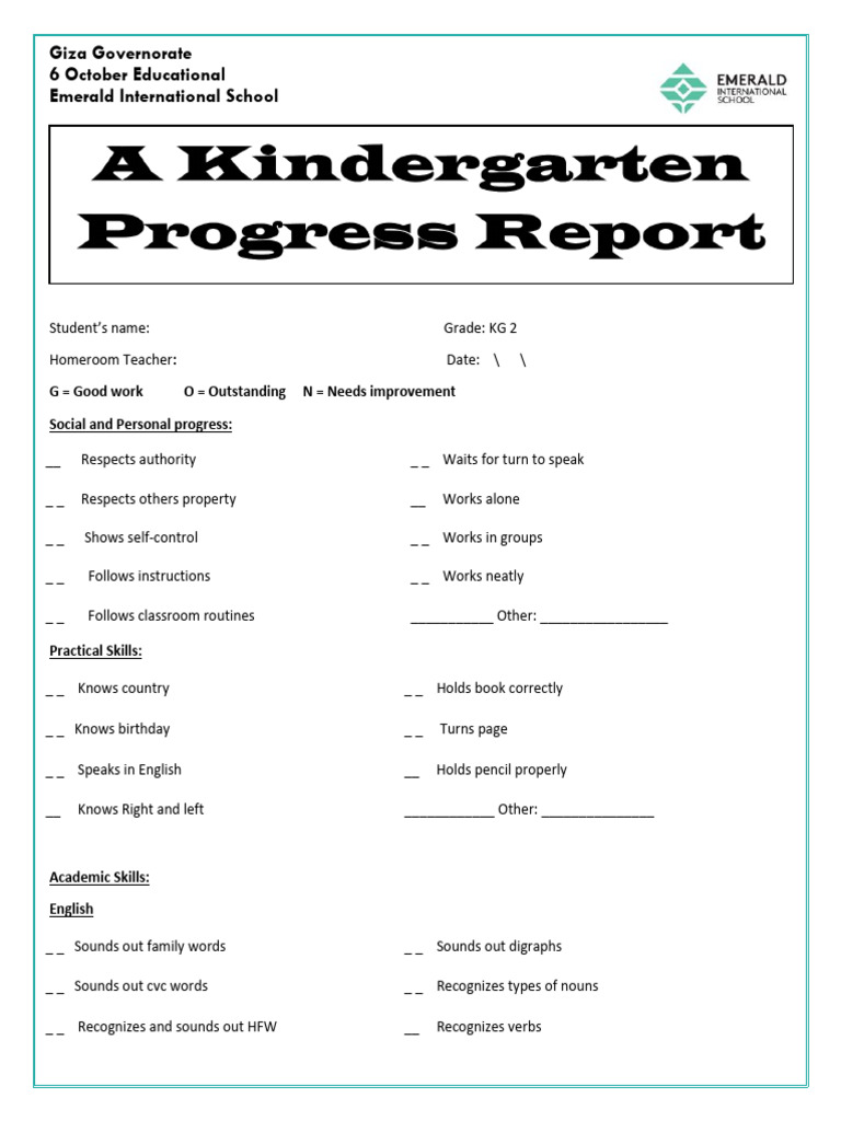 Progress Report English KG2 FINAL | PDF