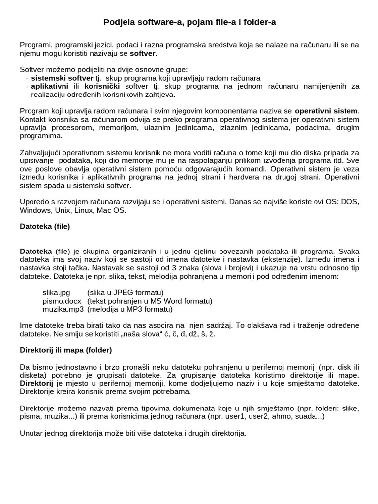 Podjela Software-A, Pojam File-A I Folder-A | PDF
