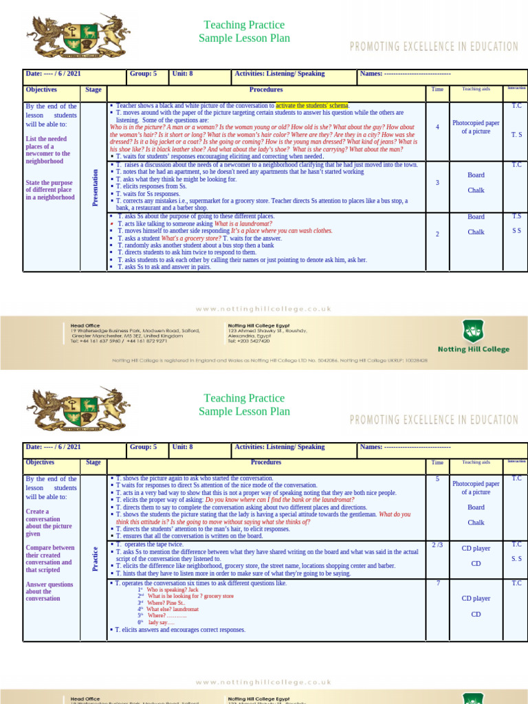 NHC Teaching Practice Sample Lesson Plan | PDF | Lesson Plan | Human ...