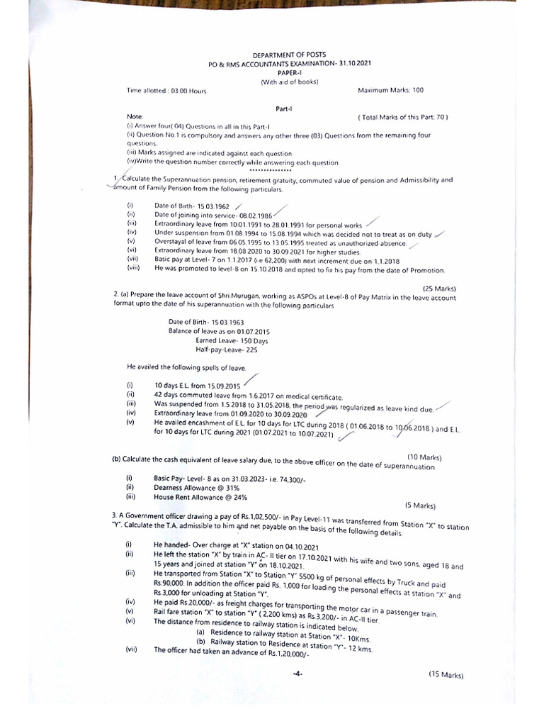 PO & RMS Accountant Exam 2021 Question Paper 1 TN Circle | PDF