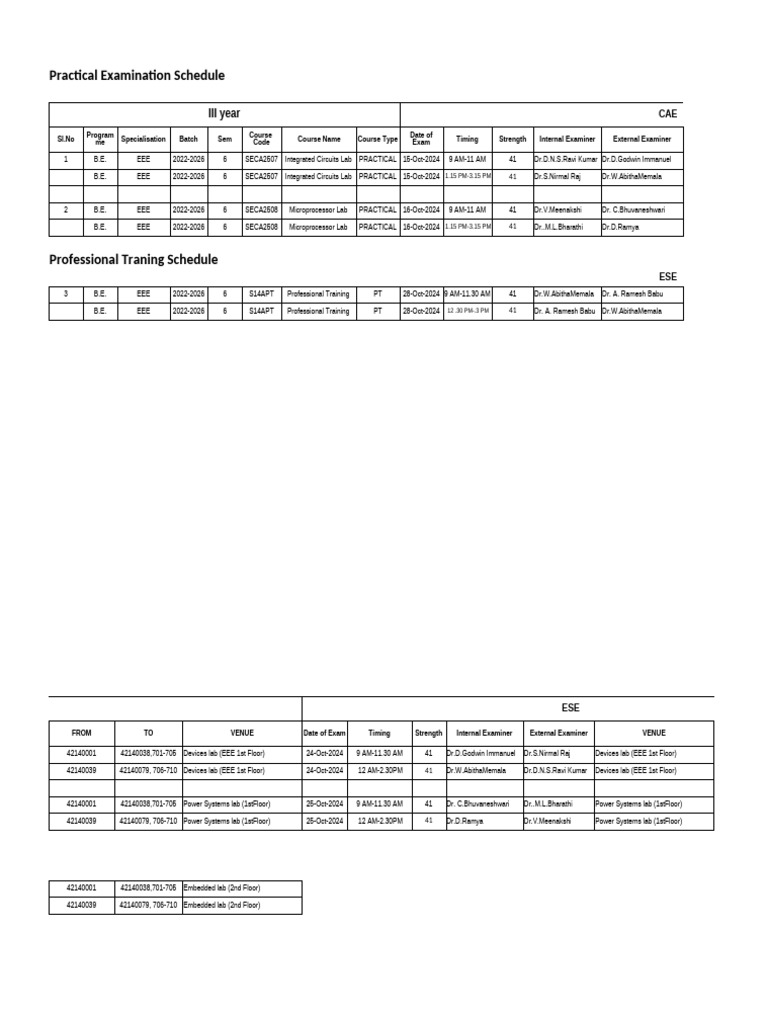 UPDATED - 3nd Year - 2022-2026 - EEE PRACTICAL SCHEDULE FOR OCT-2024 | PDF | Digital Electronics ...