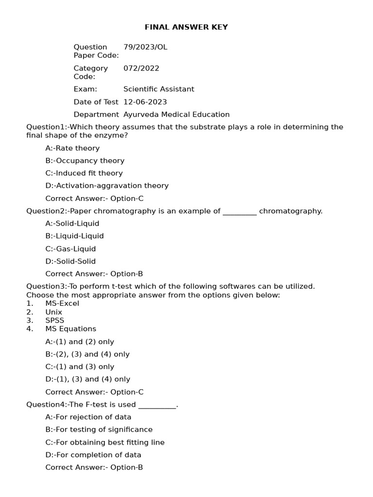Final Answer Key Scientific Assistant | PDF | Emission Spectrum ...