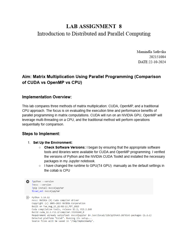 Mamindla Sathvika Lab8 | PDF | Graphics Processing Unit | Parallel Computing