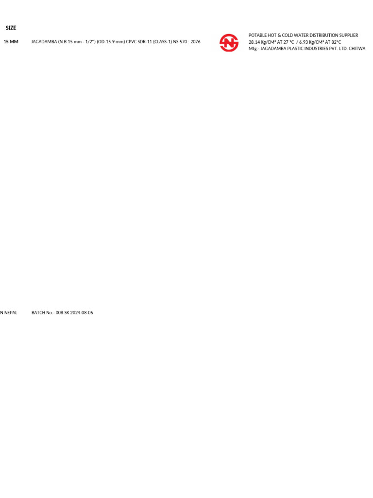 CPVC Pipe Print With Ns Logo | PDF