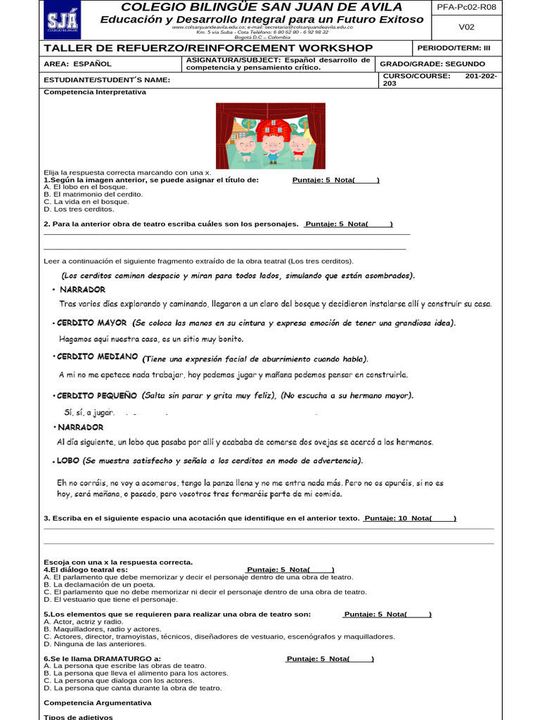 2°taller de Refuerzo para Imprimir PDF | PDF | Teatro