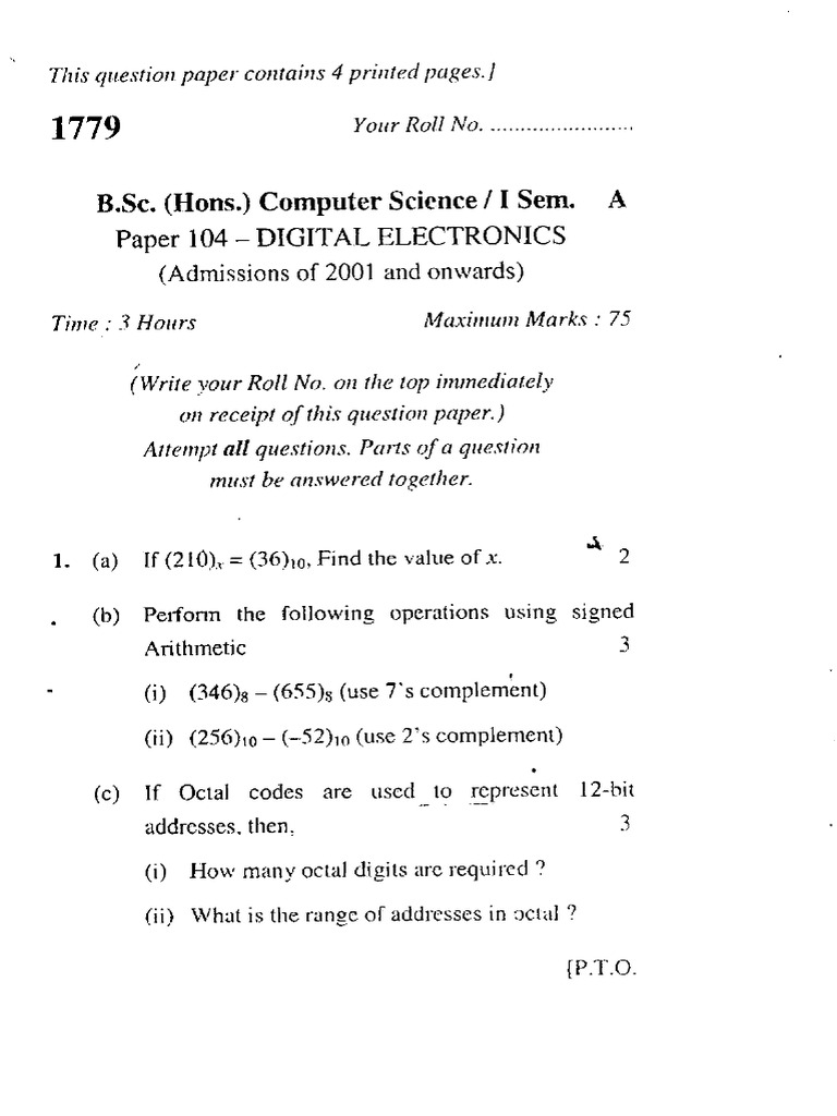 B.sc. (Hons) Computer Science I Sem, Paper 104 - Digital Electronics | PDF