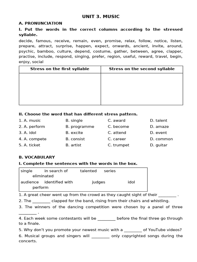 UNIT 3 | PDF | Literacy | Singing