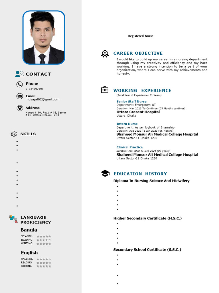 Nursing CV of Md Sajal Mia | PDF | Health Care | Medicine
