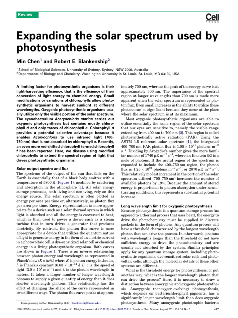 Expanding The Solar Spectrum Used by Photosynthesis | PDF ...