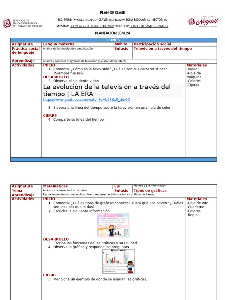 Plan de Clase 4to Sem 24 | PDF | Aprendizaje | Evaluación