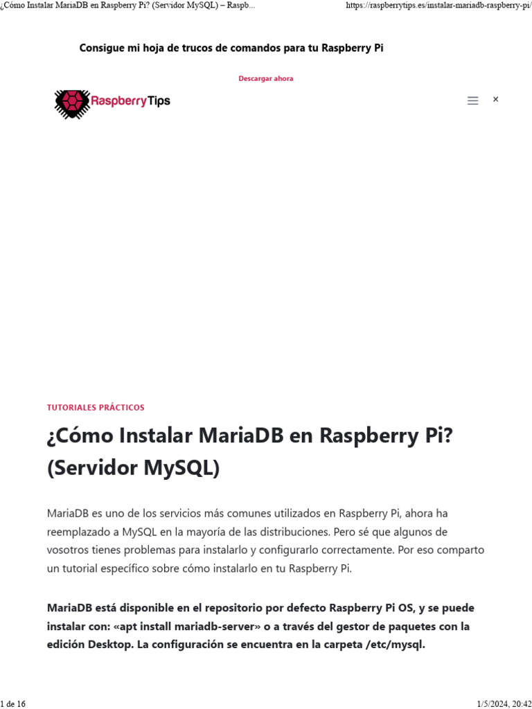 Como Instalar Mariadb En Raspberry Pi Servidor Mysql Pdf Mi Sql Raspberry Pi