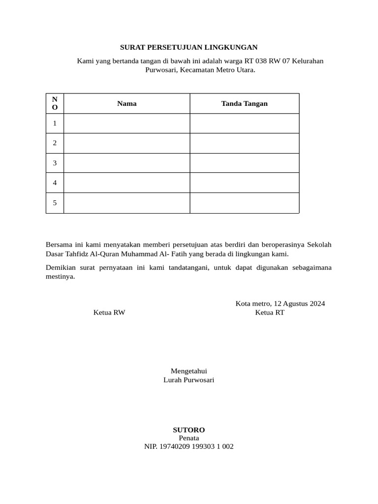 Surat Persetujuan Lingkungan | PDF