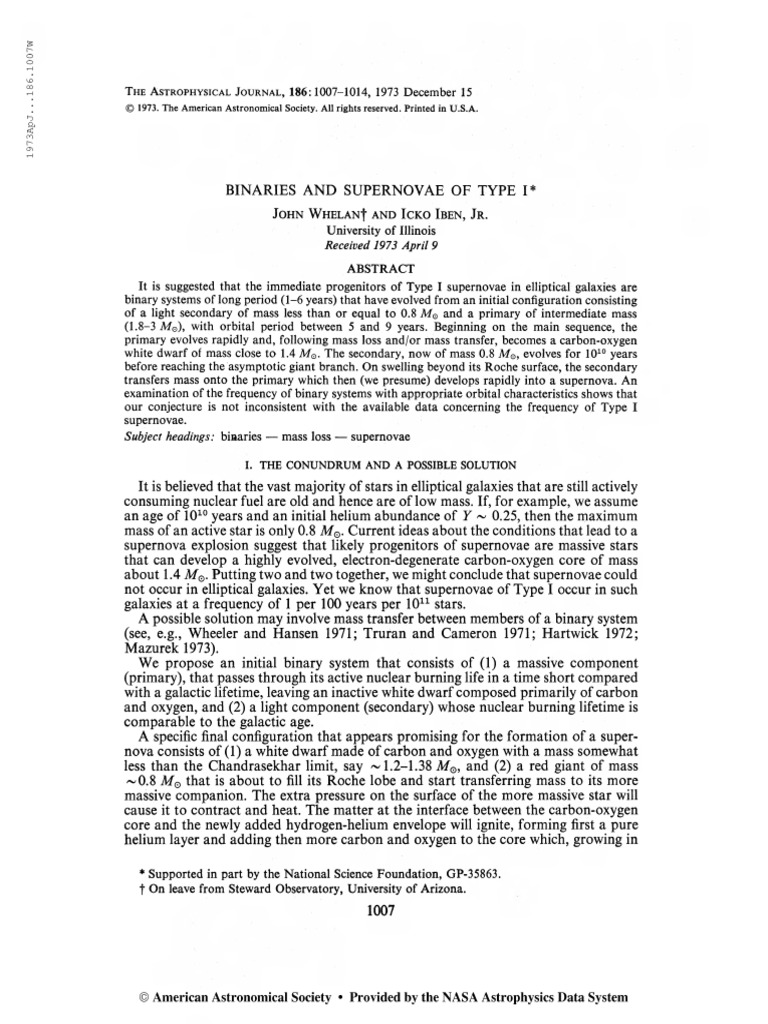 Progenitors of Type I Supernovae in Binaries | PDF | Supernova | Stars