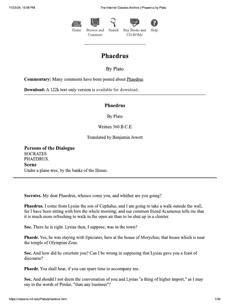 Phaedrus - PLATO | PDF