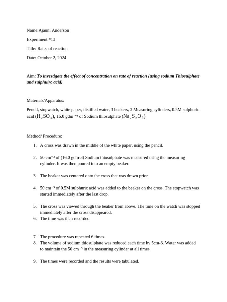 Rates of Reaction N13 (Disappearing Cross) | PDF | Reaction Rate ...