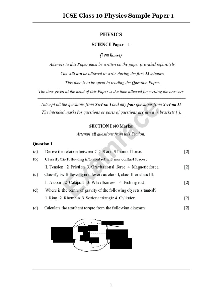 ICSE Class 10 Physics Sample Paper 1 | PDF | Volume