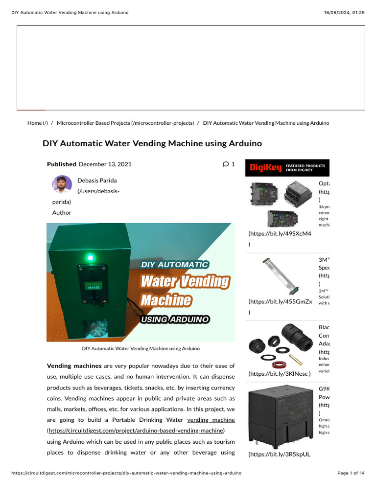 Diy Automatic Water Vending Machine Using Arduino Pdf Arduino