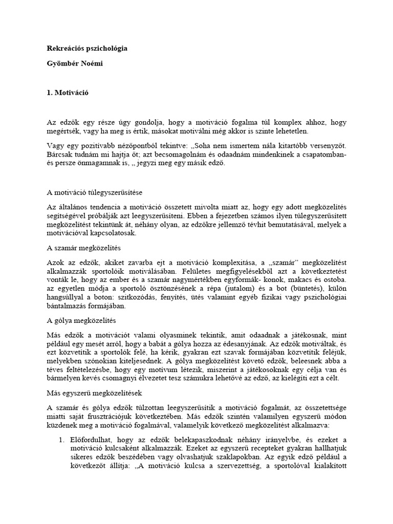 Rekre - 341ci - 363s Pszichol - 363gia Jegyzet - Rekreacios-Pszichologia-Jegyzet | PDF