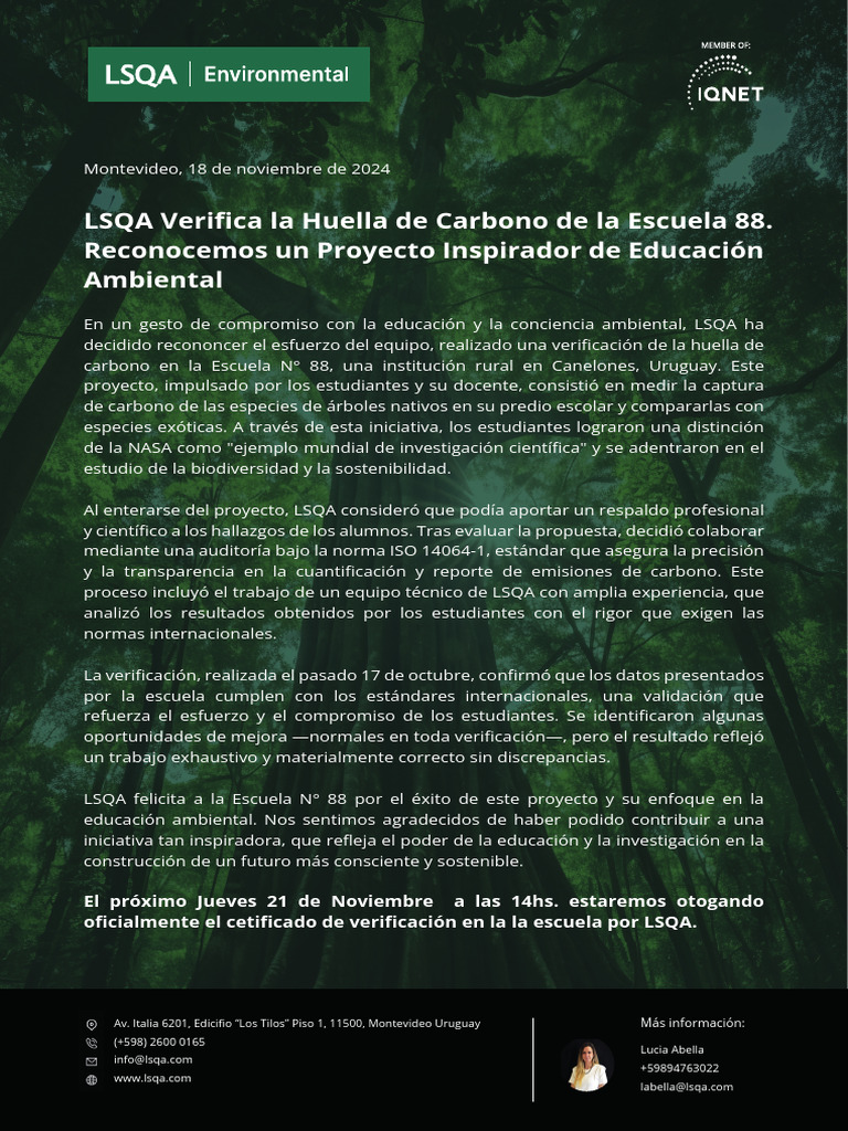 Reconocimiento LSQA | PDF | Escuelas | Huella de carbono