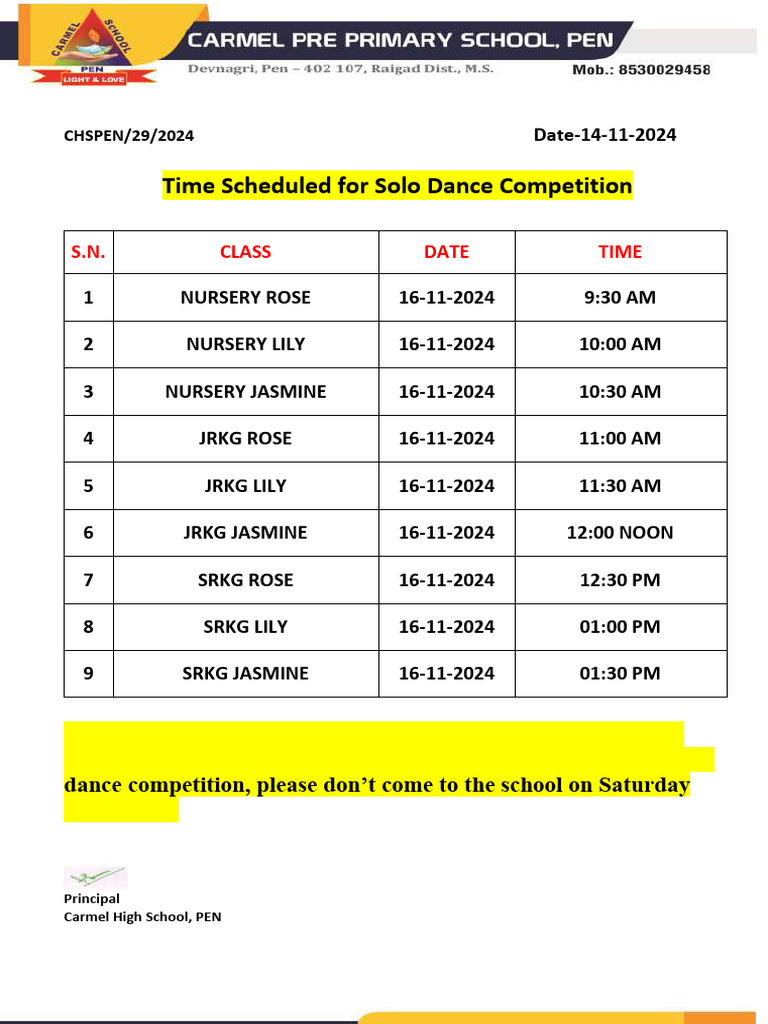 29 Solo Dance Competition Notice (Pre Primary) | PDF