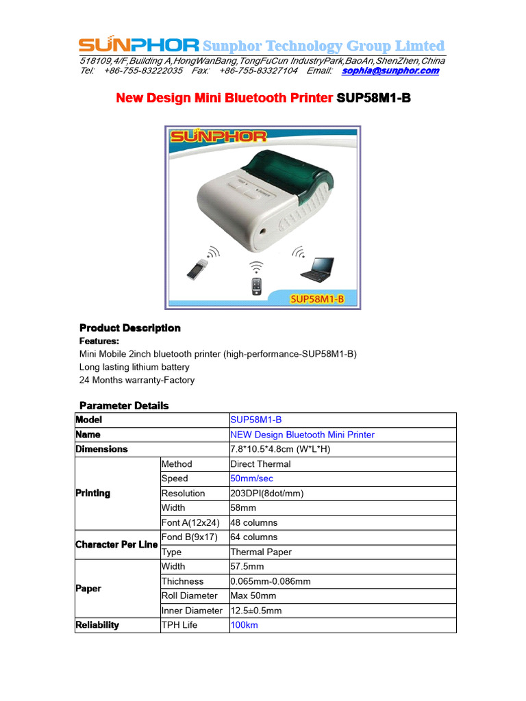 SUP58M1-B | PDF | Printer (Computing) | Computing