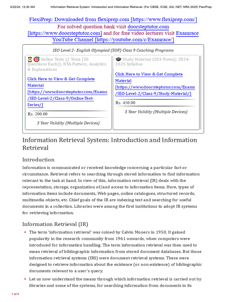 Introduction to Information Retrieval Systems | PDF | Information Retrieval | Information