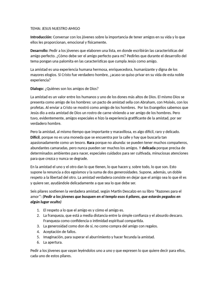 Tema Jesus Nuestro Amigo | PDF | Jesús | Amor