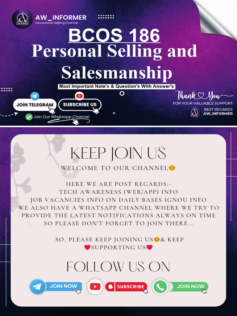 BCOS 186: Key Notes & Questions | PDF | Sales | Customer Relationship ...