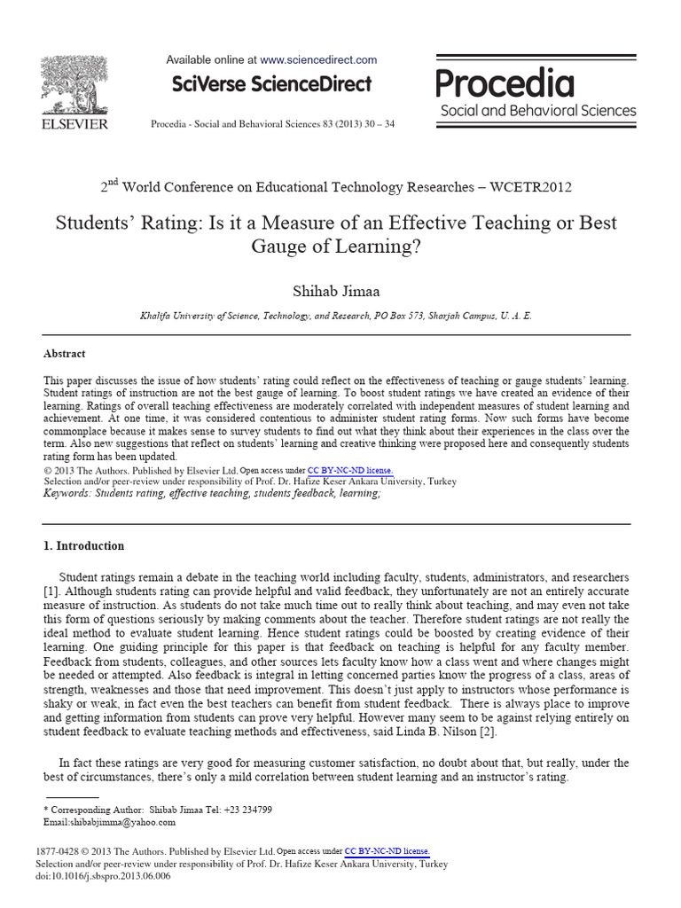 Students' Rating: Is It A Measure of An Effective Teaching or Best ...