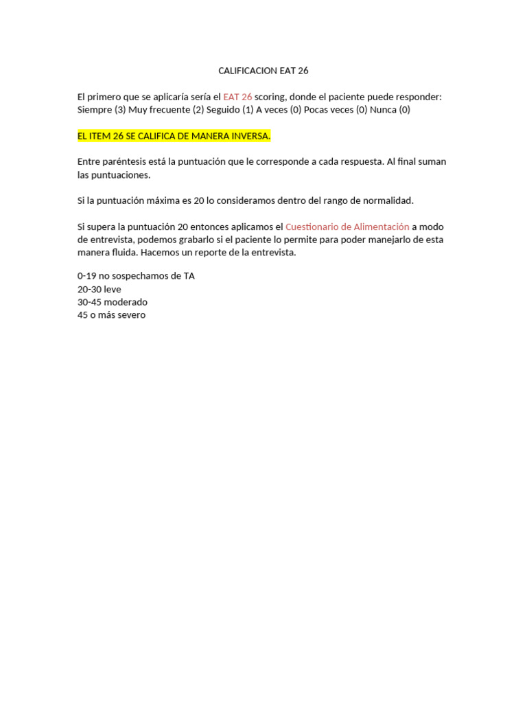 Calificacion Eat 26 | PDF