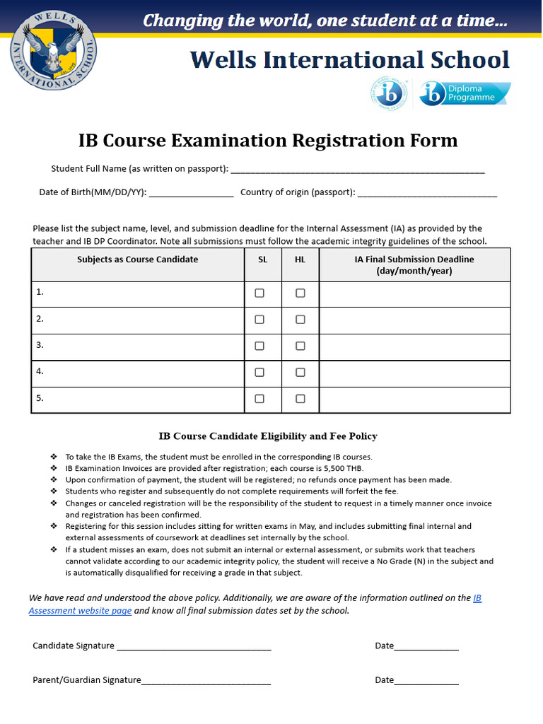 IB Course Registration Form | PDF