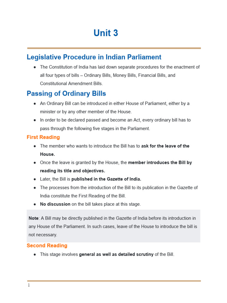 Unit 3 (1) | PDF | Bill (Law) | Royal Assent