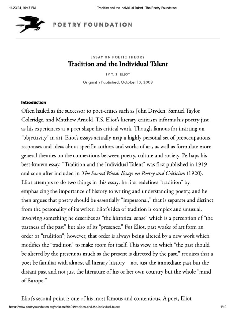 Tradition and The Individual Talent | PDF