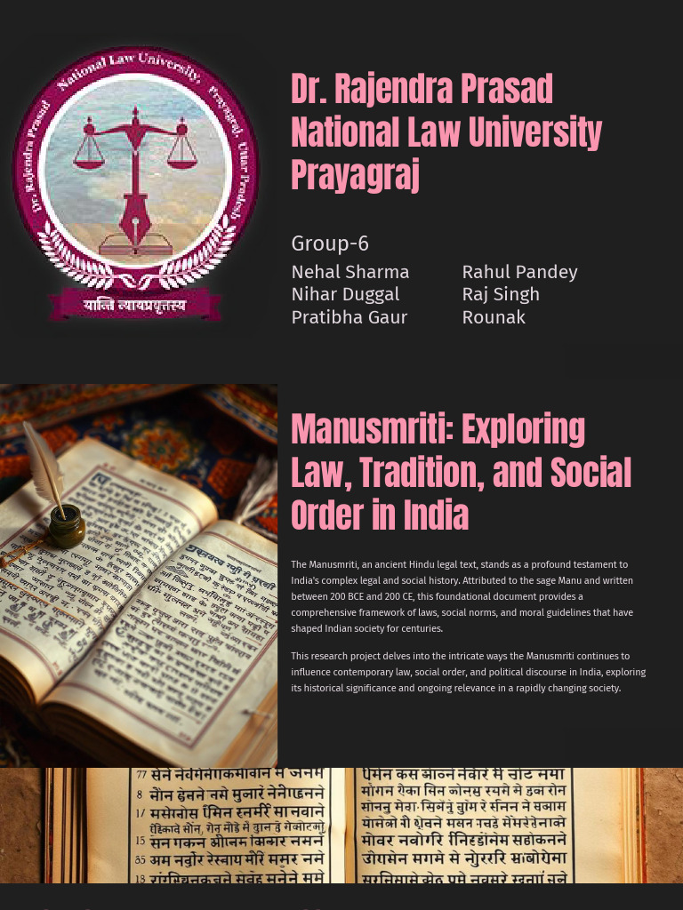 Manusmriti Exploring Law Tradition and Social Order in India | PDF ...
