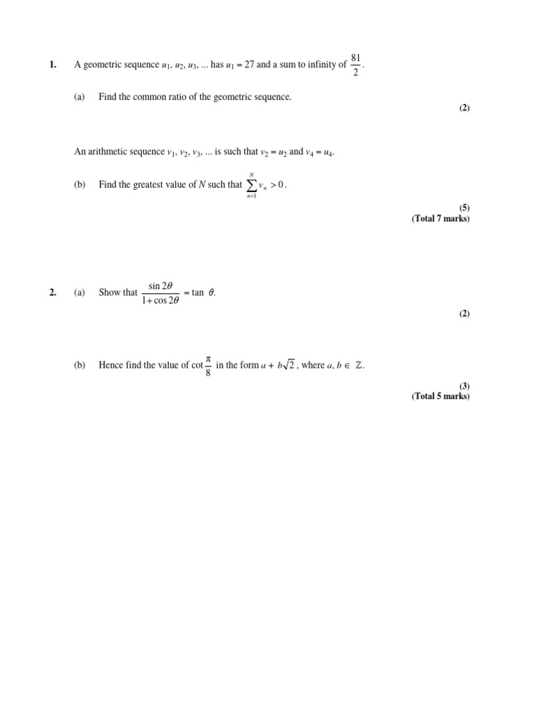 IB HL Math Diagnostic Test | PDF | Mathematical Objects | Euclidean ...