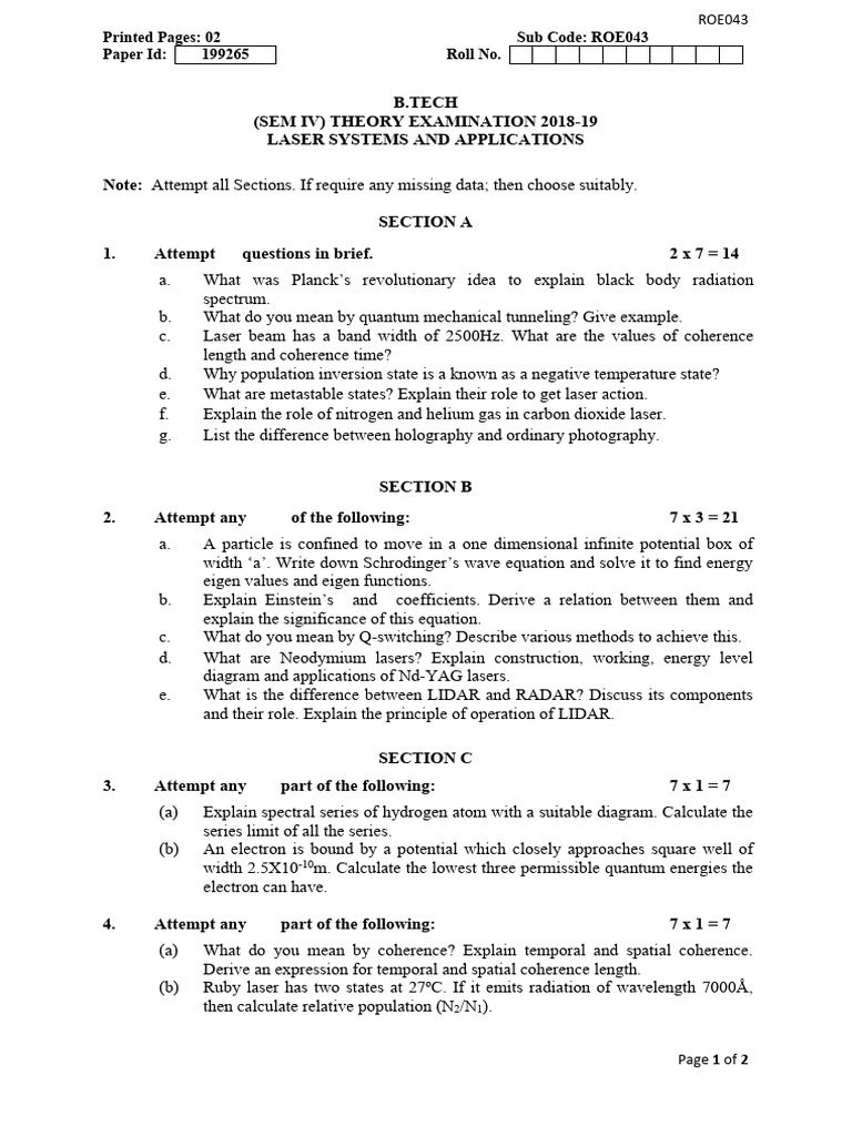 Laser Systems and Applications Roe 043 | PDF | Laser | Coherence (Physics)