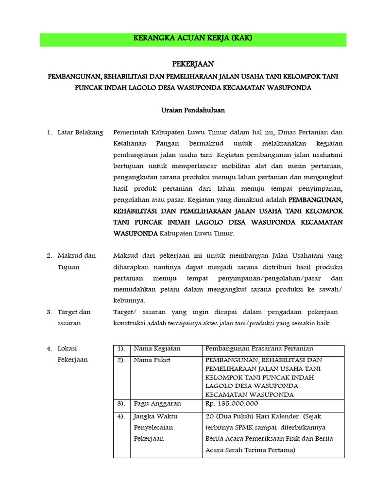 Kerangka Acuan Kerja | PDF