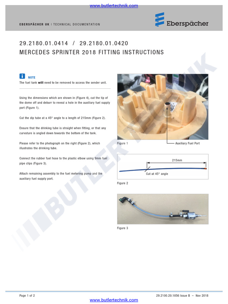 Eberspacher Espar Heater Fuel Pickup Kit Instructions Sprinter 2018 | PDF