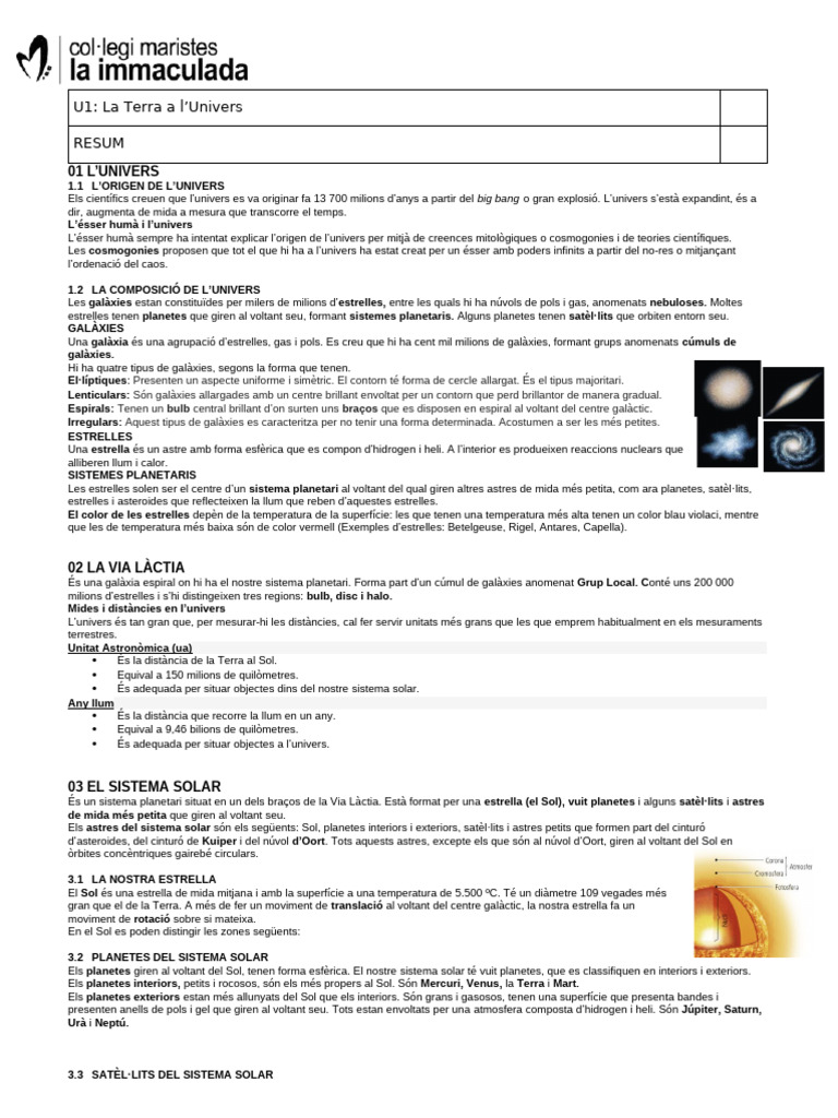 Resum U01 Bio-Geo 1r ESO | PDF